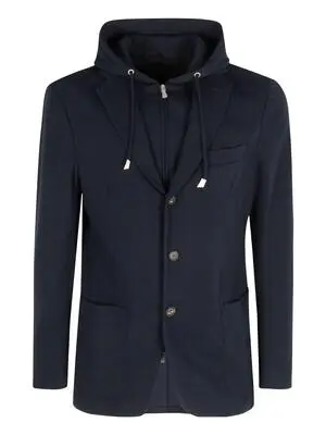 Eleventy Detachable Hood Zipped Jacket - Black