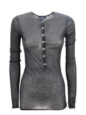 Soeur Long-sleeved T-shirt With Button-down Front - Black