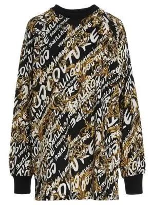 Versace Barocco Logo Print Long Sleeve Dress - Multicolor