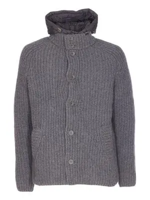 Herno Hooded Knitted Button-up Cardigan - Gray
