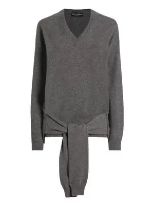 Dolce & Gabbana V-neck Sweater With Tie Detail - Grey