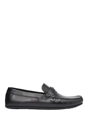 Tommy Hilfiger Leather Driver With Signature Plaque - Black