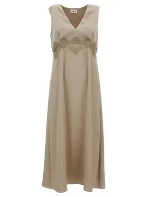 P.a.r.o.s.h V-neck Midi Dress With Lace Trim - Nude