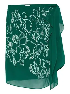 Dries Van Noten Printed Draped Skirt - Emerald Green