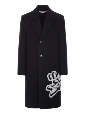 Off-White Graphic Printed Single-breasted Coat - Black