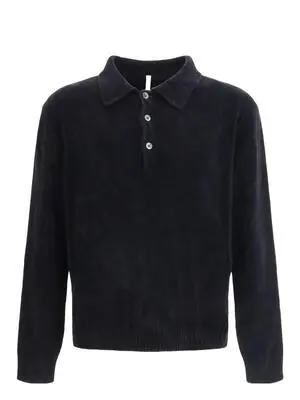 SUNFLOWER Chenille Quarter-button Polo Shirt - Black