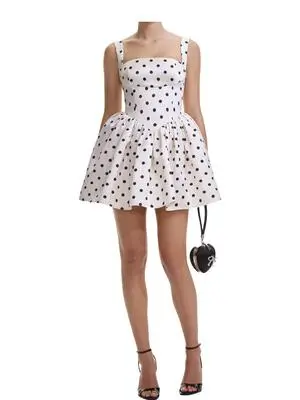 SELF-PORTRAIT Polka Dot Satin Mini Dress - Cream