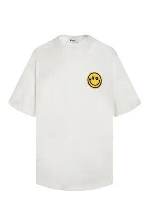 LIUREGALI Smiley Face Badge Letter Printed Short-sleeved T-shirt - White