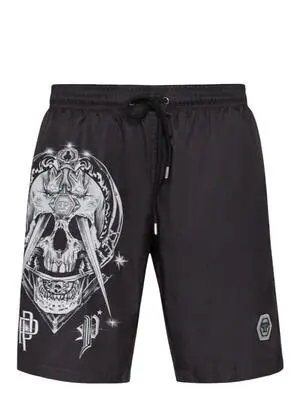 Philipp Plein Skull Print Drawstring Swim Shorts - Black