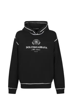 Dolce & Gabbana Logo Embroidered Long Sleeve Hoodie - Black