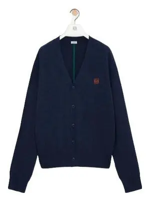 Loewe V-neck Cardigan With Anagram Embroidery - Navy Blue