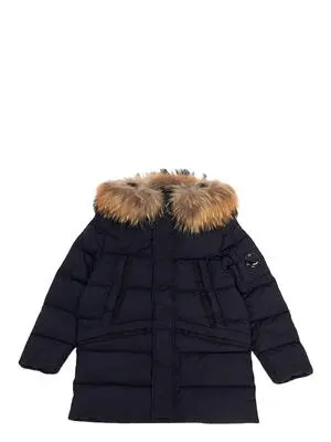 C.P. COMPANY Fur-collar Zip-up Down Jacket - Black