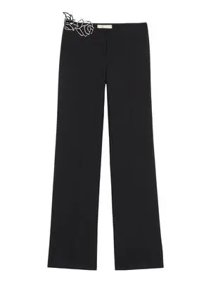 Blumarine Rhinestone Rose Wide-leg Pants - Black