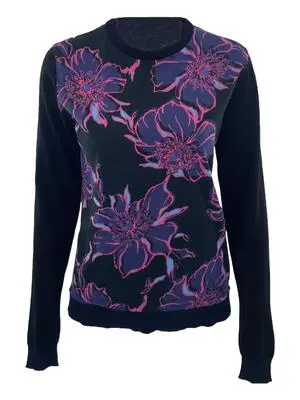 Sportmax Long Sleeve Round Neck Sweater With Floral Pattern - Black