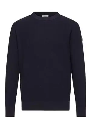 Moncler Moncler Leather Logo Wool Crew Neck Sweater Midnight Blue