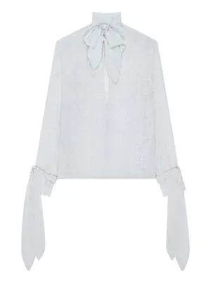 Givenchy Monogram 72 Jacquard Blouse With Lavalliere And Cuffed Sleeves - Light Blue