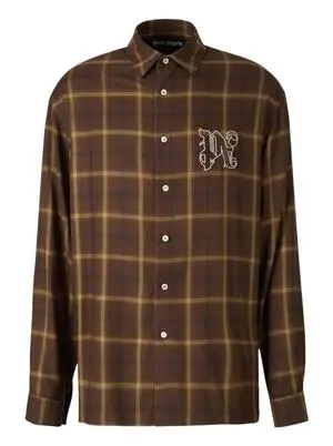 Palm Angels Logo Embroidered Checked Long-sleeved Shirt - Green