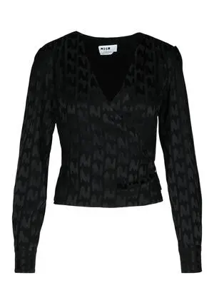 MSGM All-over Patterned V-neck Blouse - Black