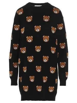 Moschino Teddy Bear Pattern Knit Mini Dress - Black