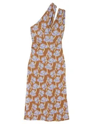 Versace Floral-printed One-shoulder Midi Dress - Brown