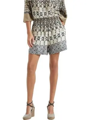 Brunello Cucinelli Geometric Pattern Silk Shorts - Nude