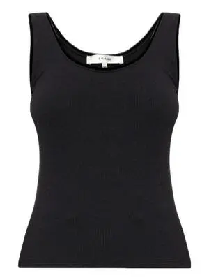 FRAME Velvet Trim Ribbed Tank Top - Black