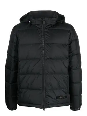Aspesi Padded Zip Up Jacket With Logo Patch - Black