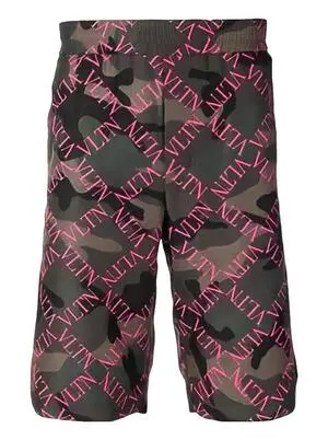 Valentino Garavani Wide-leg Camouflage Print Shorts With Vltn Logo - Black