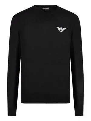 Emporio Armani Logo Jacquard Knit Jumper - Black