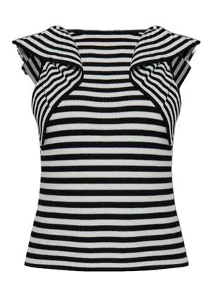Max Mara Vieste Striped Ruffled Top - Black