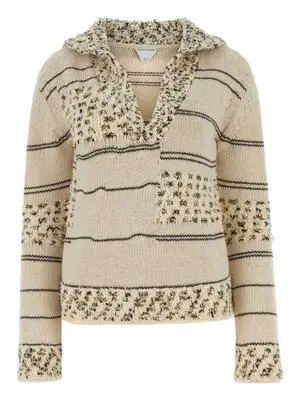Bottega Veneta Striped V-neck Jumper With Lapels - Nude