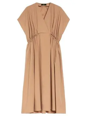Max Mara V-neck Midi Dress With Drawstring Waist - Desert-colored