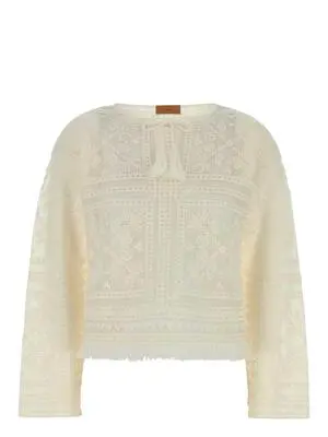 Alanui Crochet Fringed Sweater - Nude