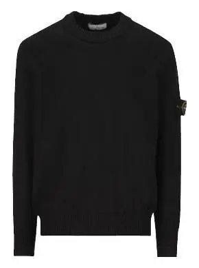 Stone Island Logo Patch Crewneck Jumper - Black