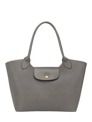 Longchamp Longchamp Grained Leather Shoulder Bag With Snap Closure Collared Dove