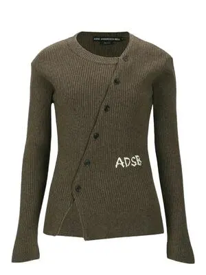 Andersson Bell Ribbed Knit Wool Blend Cardigan With Logo Embroidery - Brown