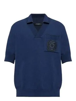 Balmain Cusson Embroidered Knit Polo Shirt - Navy Blue