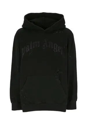 Palm Angels Logo Distressed Hoodie - Black