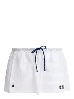 Miu Miu Miu Miu Logo Embroidered Drawstring Skirt White