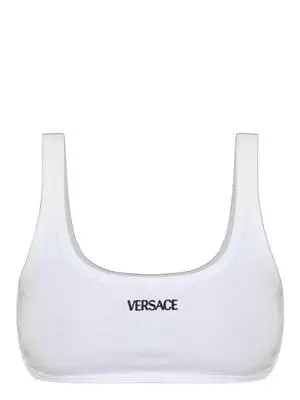 Versace Ribbed Cropped Top With Logo - White