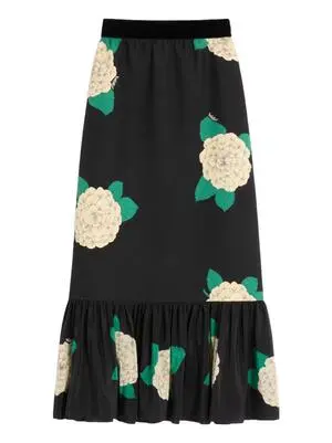 Valentino Garavani Printed Peplum Hem Midi Skirt - Black