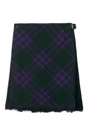 Burberry Burberry Checkered Wrap Skirt With Frayed Hem Black