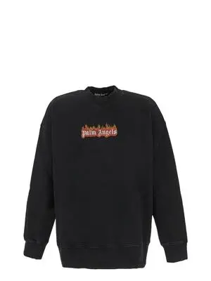 Palm Angels Logo Printed Crewneck Sweatshirt - Black