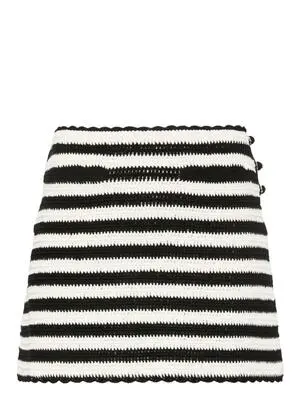 Celine Striped Crocheted Cotton Mini Skirt - Black/beige