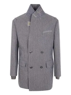 Kolor Double-breasted Coat With Patch Pockets - Herringbone