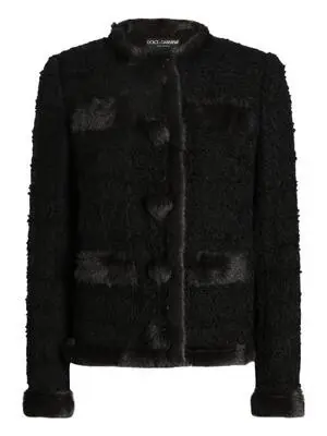 Dolce & Gabbana Single-breasted Fur-trimmed Tweed Jacket - Black