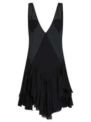 Attico Sleeveless V-neck Mini Dress With Pleated Details - Black