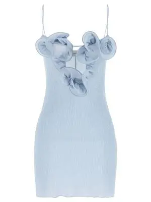 Magda Butrym Mini Crepe Dress With Floral Embellishments - Light Blue