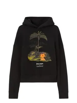 Palm Angels Long Sleeved Hoodie With Tropical Graphic - Black