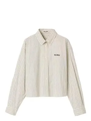 Miu Miu Striped Logo Embroidered Shirt - White